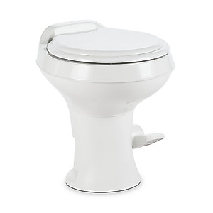 Dometic 300 Series Gravity-Flush RV Toilet | Powerful Triple-Jet Action Flush with Adjustable Water Level | Standard Height Flush with Foot Pedal for RVs, Trailers, and Outdoor Campers