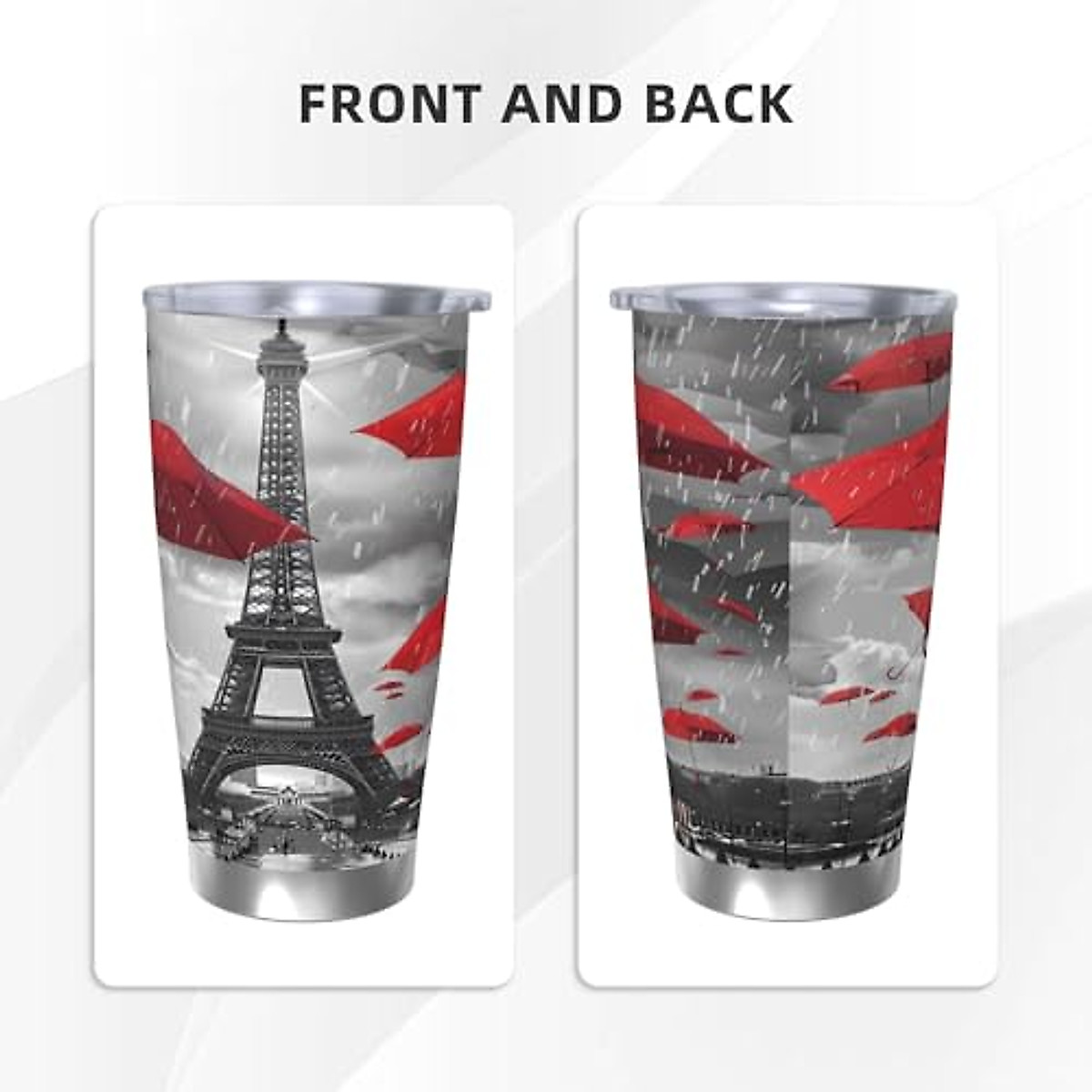 AYCZN Paris Umbrella 20 OZ Tumbler Stainless Steel Travel Coffee Mug, Eiffel Tower Insulated Water Bottle with Lid and Straws Leakproof Thermal Cup