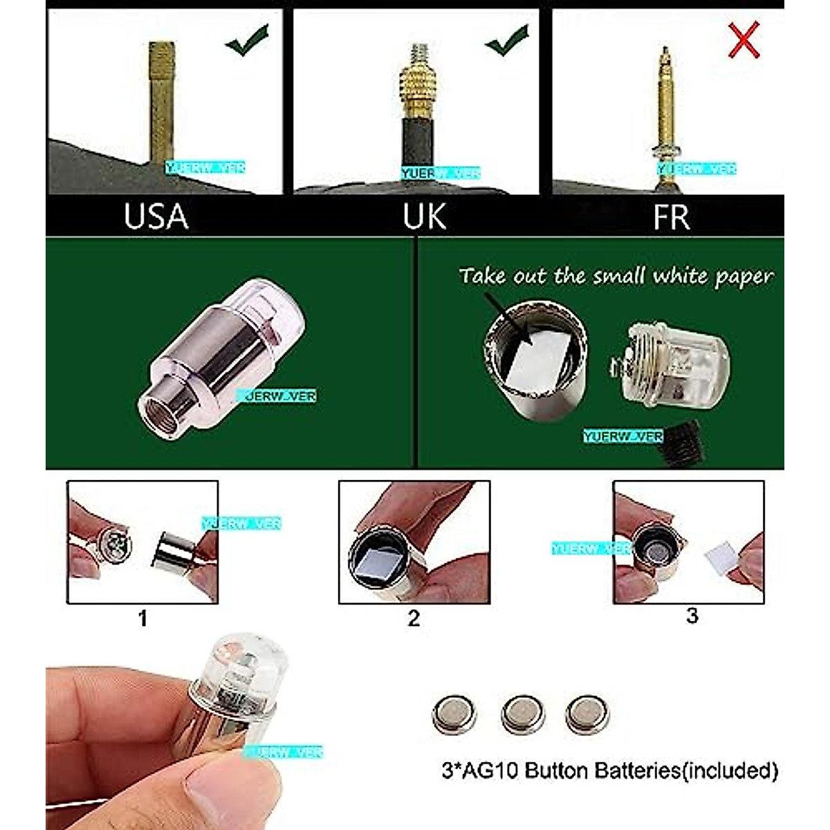 YUERWOVER 4 Pack LED Bike Wheel Lights Car Tire Valve Stems Caps Bicycle Motorcycle Waterproof Tyre Spoke Flash Light Cool Reflector Accessories for Men Women Kids (Red)