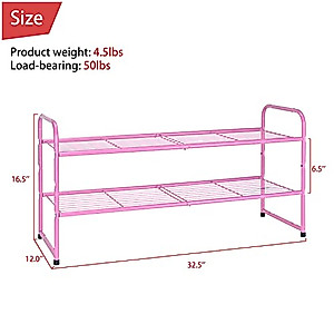 SUFAUY 2-Tier Shoe Rack, Stackable Shoe Shelf Storage Organizer for Entryway Closet, Extra Large Capacity, Wire Grid, Pink