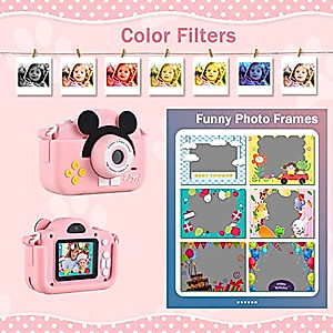 Wennzy Mini Cartoon Kids Digital Camera 1080P Digital Video Camera for Kids Dual Lens 2.0 Inch IPS Screen 4X Zoom Built-in Battery Cute Photo Frames Interesting Games with Neck Strap