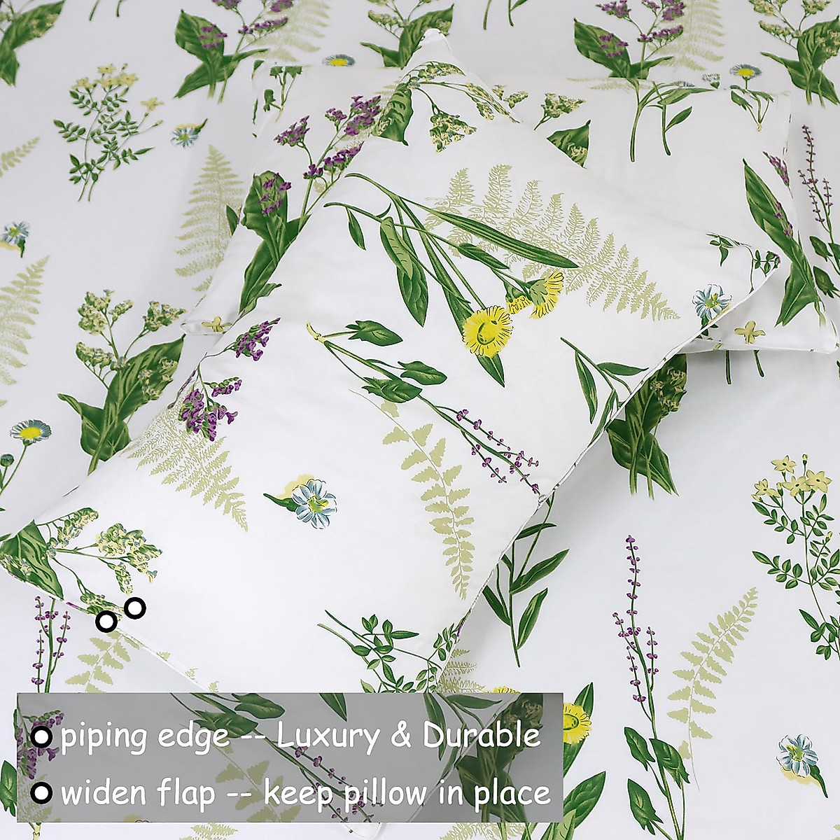 FADFAY California King Size Sheets Set Premium 100% Cotton Green Floral Bed Sheet Botanical Lavender Leaf Daisy White Deep Pocket Fitted Sheet Soft Shabby Sheets Pillowcases Set 4Pcs, Cal King