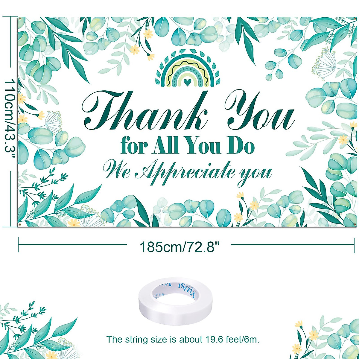 HOWAF We Appreciate You Party Decorations Backdrop Banner, Thank You for All You Do Banner for Thanks to Staff Teachers Doctor Nurses Staff, Team Appreciation Week Green Banner Party,72.8" x 43.3"