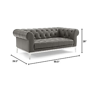 Modway Idyll Tufted Button Upholstered Leather Chesterfield Loveseat, Gray