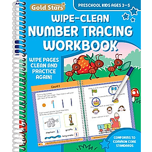 Wipe Clean Number Tracing Workbook for Preschool Kids Ages 3-5: Practice Pen Control, Numbers, Early Math Skills, Wipe Off Pen Included (Gold Star Series)