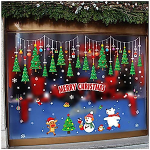 YULOONG Christmas Windows Static Stickers Colorful Clings Removable Vinyl Santa Claus Christmas Tree Snowman Snowflake Deer DIY Wall Window Door Mural Showcase Decal Sticker
