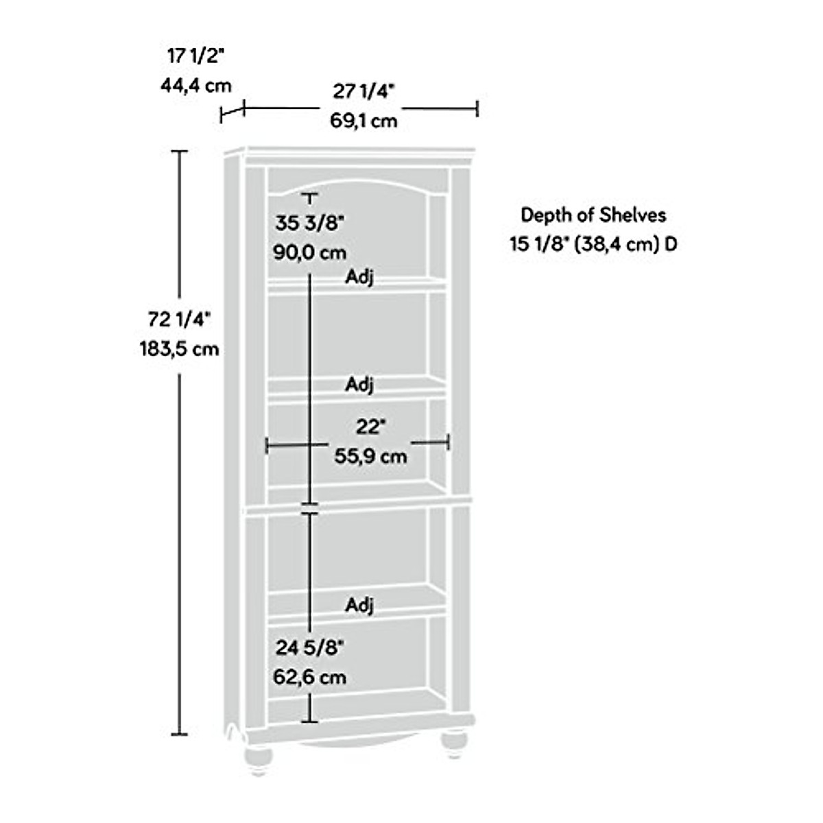 Sauder Harbor View Library, Antiqued White finish