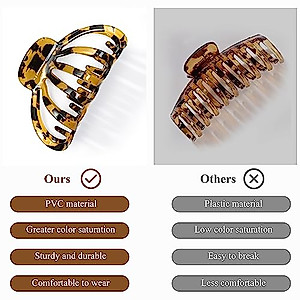 Shinowa Hair Clips, 2-Pack Bohemian Tortoise Shell Hair Claw Clips Strong Hold Big Hair Jaw Clips for Thick Hair, Hair Accessories for Women Girls, Leopard