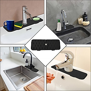 Kitchen Sink Splash Guard, Silicone Faucet Handle Drip Catcher Tray Mat Drains Water & Keeps The Countertop Dry | Behind Faucet Sink Protectors, Drying Mats for Home & Bathroom (Black, 1 Pack)