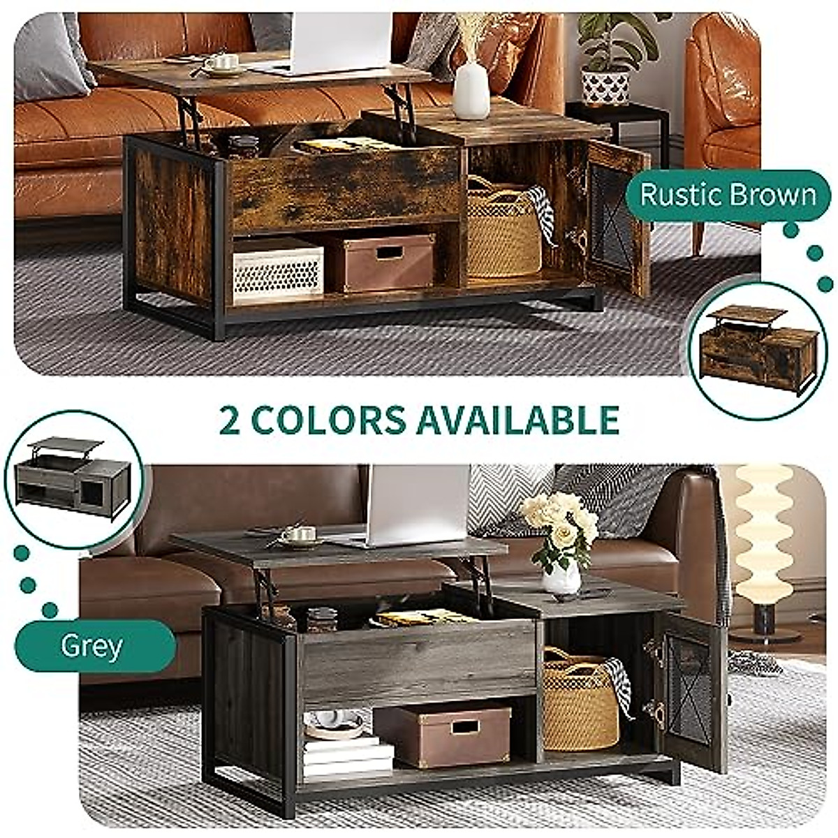 YITAHOME Lift Top Coffee Table, Coffee Table for Living Room,Wood Coffee Table with Storage,Hidden Compartment and Double Metal Mesh Door Cabinet,Rustic Brown