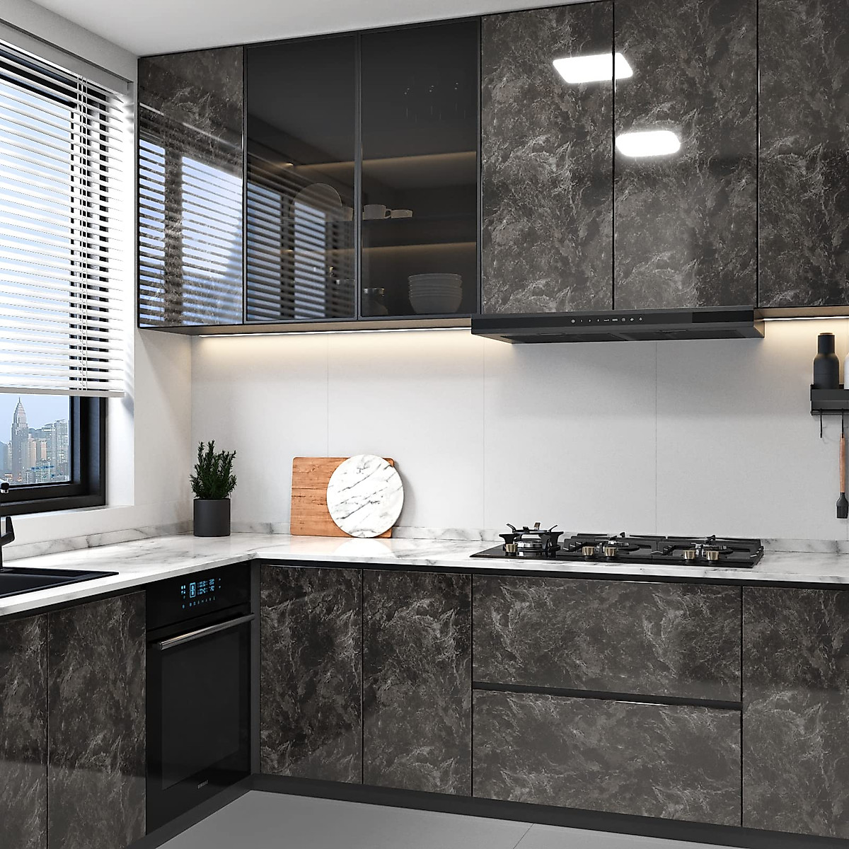 Black Marble Contact Paper Peel and Stick Countertops 15.8" x 78.7" Decorative Wallpaper Waterproof Marble Contact Paper for Countertops Removable Wall Paper Black Vinyl Film for Cabinets Liner