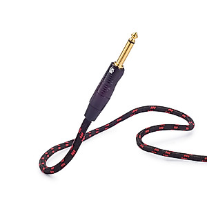 KLIQ Guitar Instrument Cable, 10 Ft - Custom Series with Premium Rean-Neutrik 1/4" Straight to Right Angle Gold Plugs, Black/Red Tweed