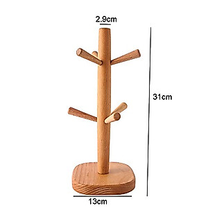 Hooshion Wooden Mug Rack Holder Stand, Coffee Mug Holder Stand, Mug Tree Holder with 6 Hooks Cups Organizer Cups Dryer for Tea Cup Coffee Cup Mug