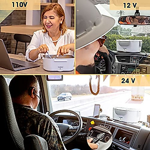 Travelisimo Electric Lunch Box Food Heater High Power 60W, 3 in 1 Portable Heated Lunch Box for Adults for Car Truck & Work 12V 24V 110V + Carry Bag, Loncheras Electricas para Calentar Almuerzo
