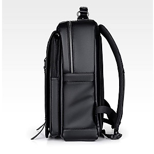 HKZHITOU Vintage Leather Laptop Backpack For Men,Men Black Leather College Backpack Travel Waterproof Bags Fit 15.6 Inch Notebook