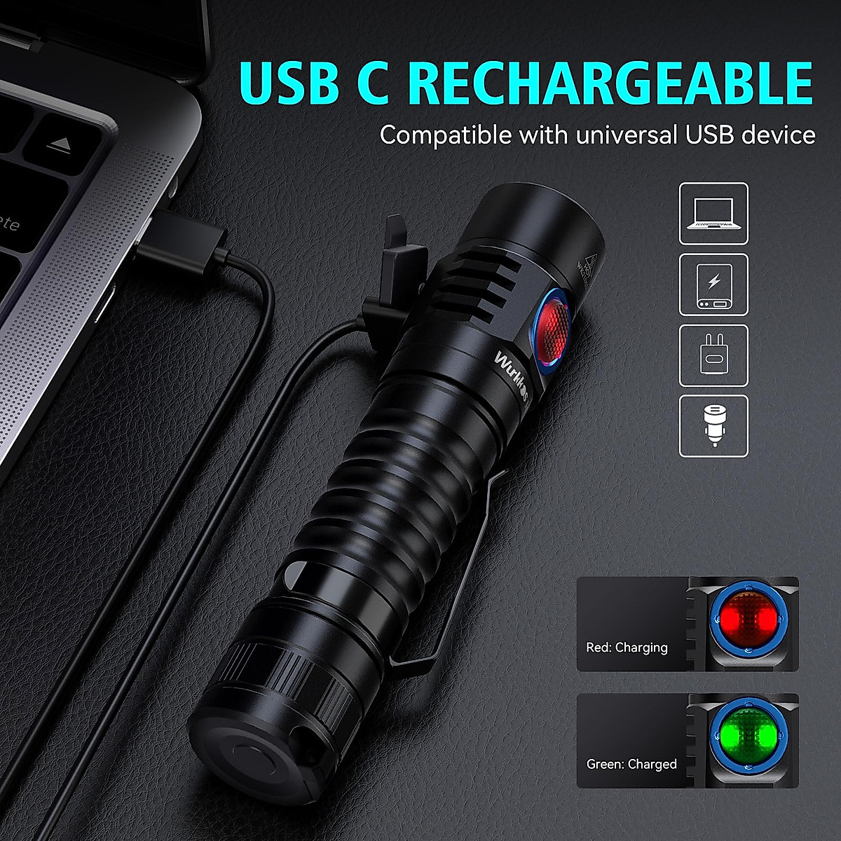Wurkkos FC11 Rechargeable LED Flashlights Max 1300Lumen High 90CRI EDC Flash Light USB C Charge,IP67 Waterproof Torch, Magnetic Tailcap, Great for Dog Walking Home use Emergency(5000K)