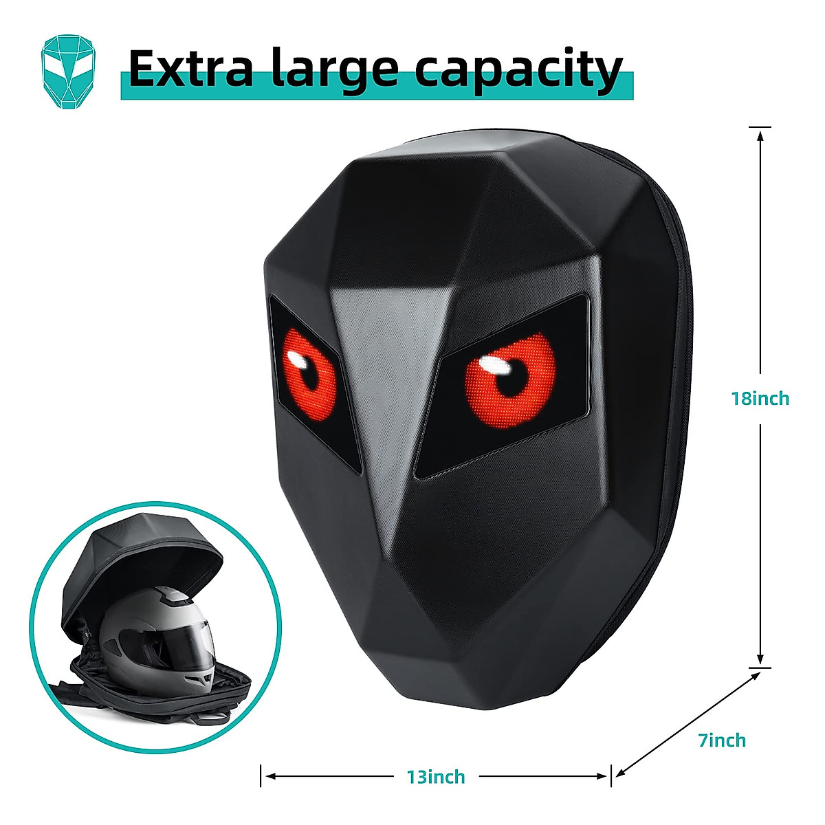 Tesinll LED Motorcycle Backpack, Led Backpack with Programmable & Full Color Screen, Waterproof Helmet Backpack for Men, Riding backpack, Laptop Backpack 16 Inch (Black)