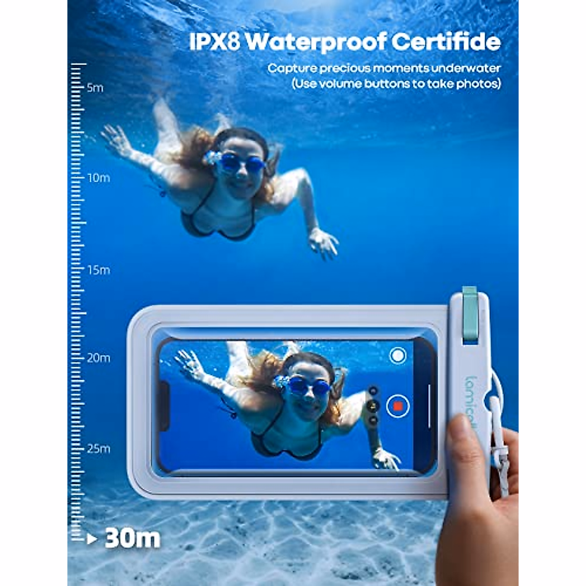 Lamicall Waterproof Phone Pouch Case - [2 Pack][Easy Lock & Heavy Duty] IPX8 Water Proof Cell Phone Dry Bag for iPhone 16 15 14 13 12 XS X Pro Max Plus Mini, S22 S21 Ultra, more 4-7" Cellphones, White