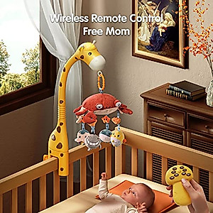 TUMAMA Baby Crib Mobile,3 in 1 Crib Toys with Remote Control,Projection Night Light, Music and White Noise, Mute Spin Motor Nursery Sensory Toys for Infant 0 3 6 9 Month Newborn Xmas Gift