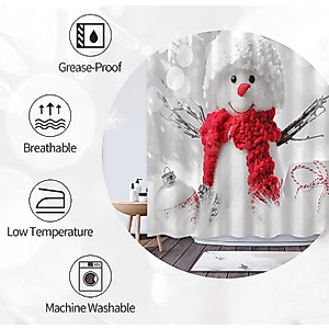 loyapobo Christmas Shower Curtain Snowman Snowflake Silver Red Christmas Bathroom Decor Winter Holiday Xmas Fabric Shower Curtains Set with Hooks, 72" x 72"