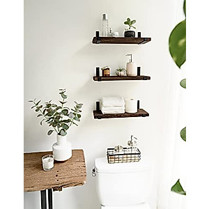 Mkono Rustic Wood Floating Shelves 5 Pieces Wall Mounted Decoractive Shelf and Corner Shelves for Bedroom, Living Room, Bathroom, Kitchen, Hallway, Office