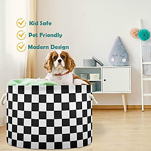 visesunny Storage Basket Black White Cube Modern Nursery Hamper Canvas Fabric Toy Storage Organizer Bin Storage Box Laundry Basket for Kid Rooms,Playroom,Shelves,Toy Basket