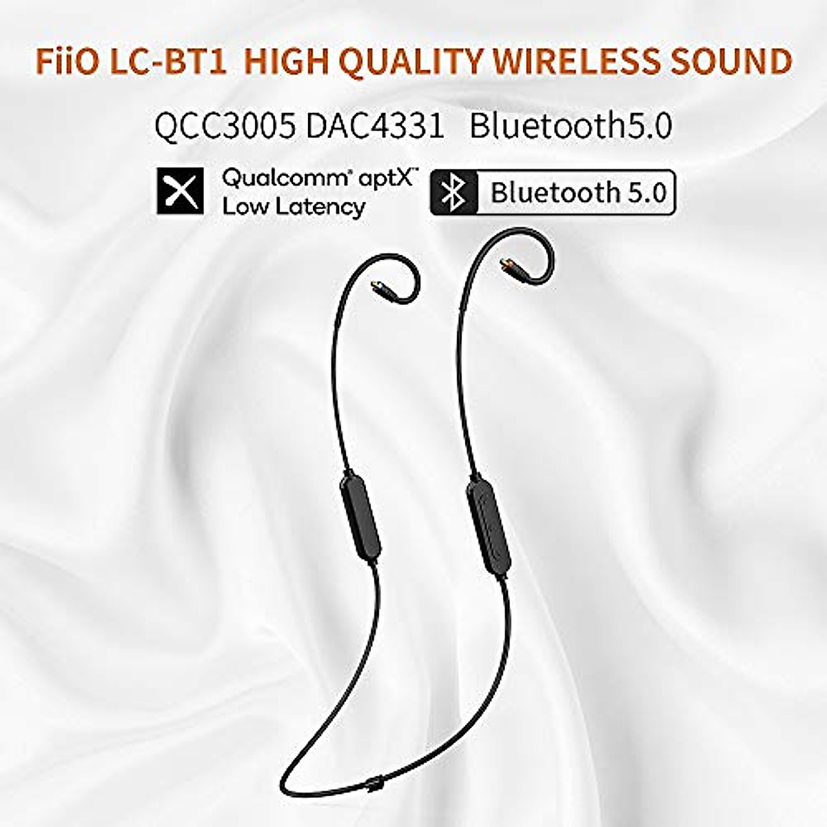 FiiO LC-BT1 Earphone Headphones Cable Bluetooth HiFi Wireless with aptX/AAC/SBC Support and Mic, 7H Playtime and App Control (MMCX)