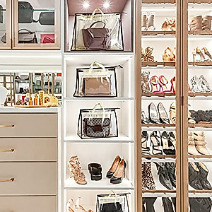 MYKASEN 5Sizes Handbag Storage Organizer Dust Cover Bag, Clear Handbag Purse Protector Storage Bag with Sturdy Handles Zippers 5Pcs Purse Hanger Anti-dust Waterproof for Hanging Closet Shelf (Beige2)