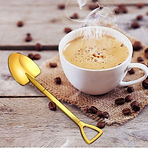8 Pieces Gold Shovel Shape Spoons Stainless Steel Shovel Shape Coffee Ice Cream Dessert Spoons for Home and Party