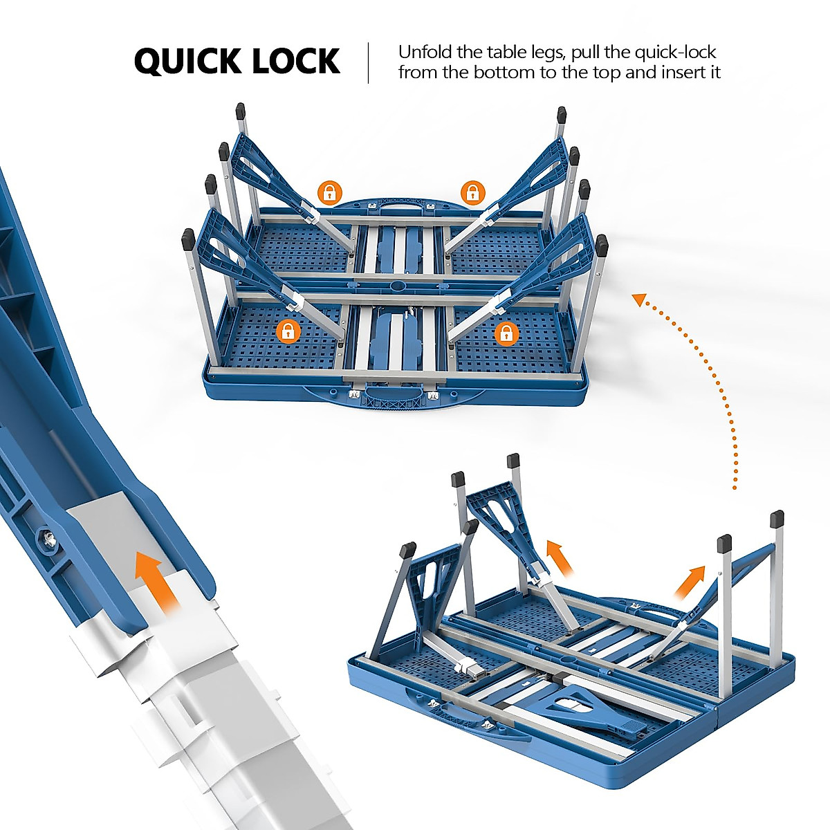 VINGLI 4 Ft Camping Picnic Table Set with 4 Seats with Umbrella Hole Folding Lightweight Suitcase Card Table-220 Lbs Support Aluminum Frame, Plastic RV Tabletop for Barbecue,Travel,Outing,Gathering
