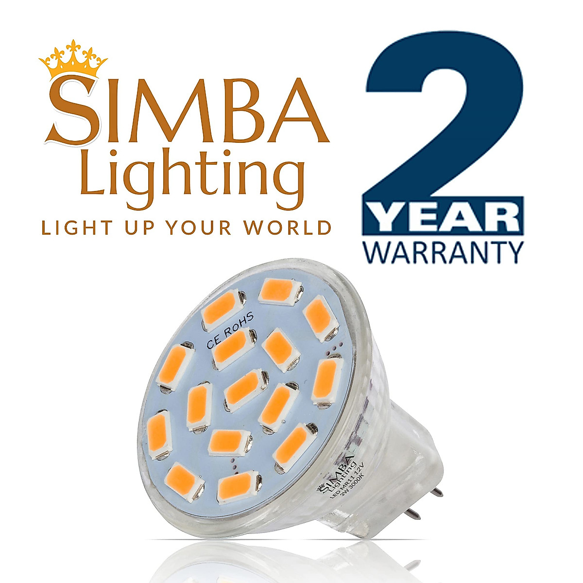 Simba Lighting LED MR11 Flood Light Bulbs (4 Pack) 12V 3W 20W Halogen Replacement 2-Pin 240lm for Landscape, Accent, Track Lights, and Christmas Tree Fiber Optics, GU4 Bi-Pin Base, 3000K Soft White