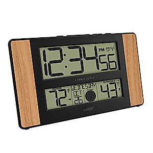La Crosse Technology 513-1417AL-INT Atomic Clock w Outdoor Temp, Grey/Black & Atomic Digital Clock with Outdoor Temperature, Oak, 0