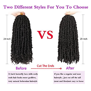 ZRQ Butterfly Locs Crochet Hair With Curly Ends 24 Inch 6 Packs Pre Looped Long Butterfly Soft Locs Distressed Butterfly Faux Locs Synthetic Goddess Locs Hair Extensions (24 Inch, 1B#)