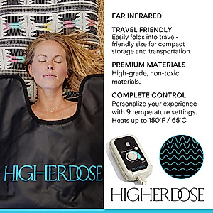 HigherDOSE Infrared Sauna Blanket - Portable Sauna for Home Therapy - Relax and Detox Your Body and Mind - Plush Thermal Heated Blanket - 71 x 71 Inches Green and Black