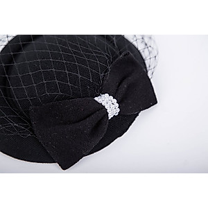 Fascinators Hats 20s 50s Hat Pillbox Hat Cocktail Tea Party Headwear with Veil for Girls and Women(C-black)