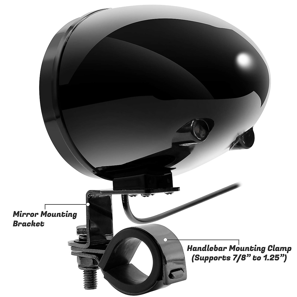 GoHawk TS3 Gen.3 Motorcycle Weatherproof Bluetooth Speakers 7/8-1.25 in. Handlebar Mount MP3 Music Player Sound Audio Stereo Amplifier System ATV UTV w/AUX, USB, Micro SD, FM Radio, 2-Speaker