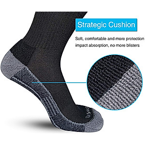 APTYID Men's Moisture Wicking Cushioned Crew Work Boot Socks, Size 9-12, Black, 6 Pairs