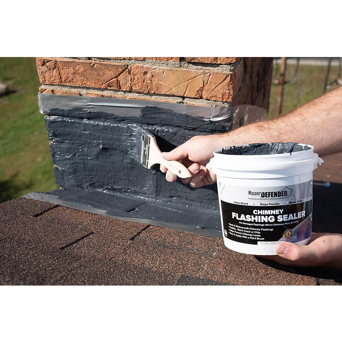 MasonryDefender Chimney Flashing Sealer - Flexible Coating That Protects Chimney Flashings from Water Leaks