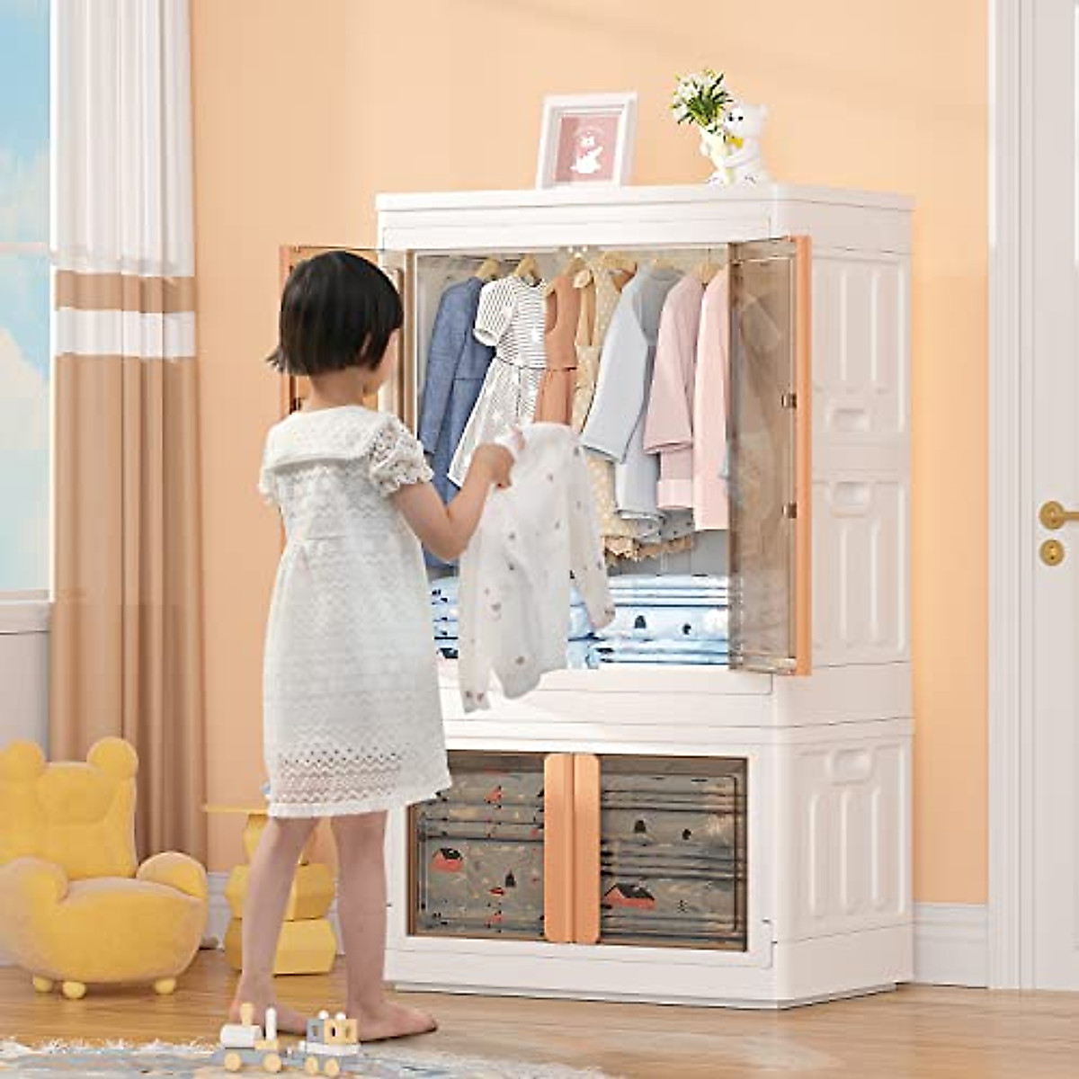 Closet Organizers and Storage, Plastic Drawers for Kids Bedroom, Collapsible Kids Clothing Storage, Stackable Closet Storage Shelves, 39.6 Gal Baby Wardrobe Organizer, Storage Cabinet for Kids Dresser