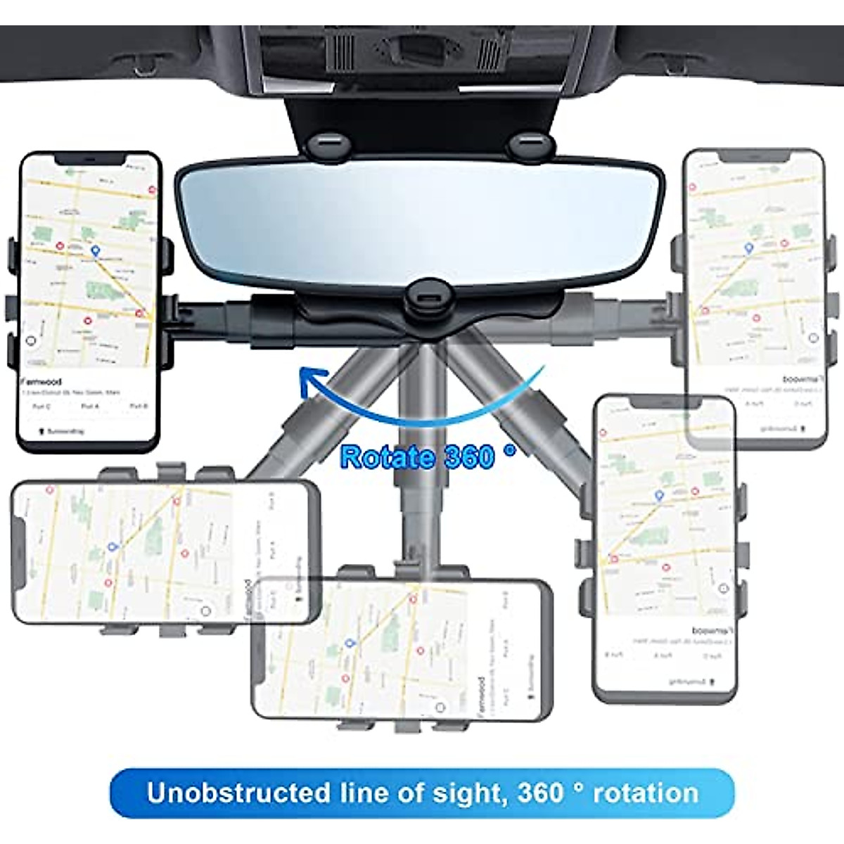 wancalo 2023 Retractable Car Phone Holder -【New Version】 Multifunctional Rearview Mirror Holder, 360° Rotatable Rear View Mount for All Phones