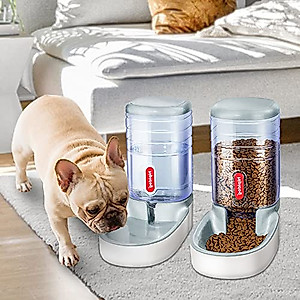 Lucky-M Pets Automatic Feeder and Waterer Set,Dogs Cats Food Feeder and Water Dispenser 3.8L,2 in 1 Cat Food Water Dispensers for Small Medium Big Pets (Gray)
