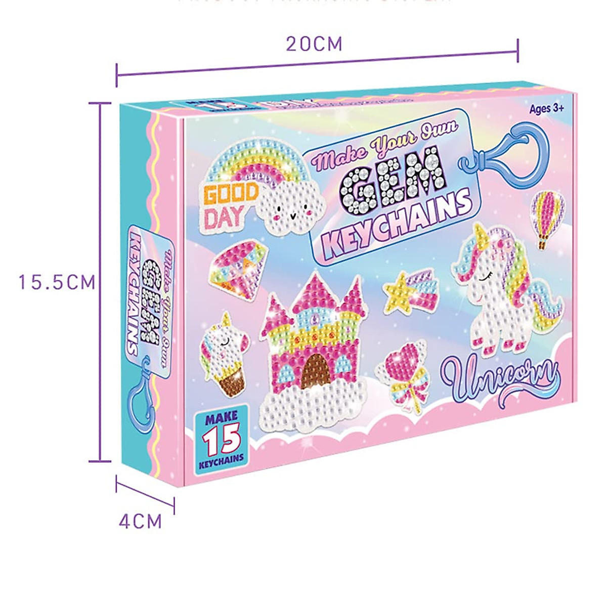 kungerlly 15 PCS Arts and Crafts GEM Keychains for Kids Ages 8-12,Diamond Painting Keychains Kits by Number,Mosaic Toys and Gifts for Girls Ages 3-5 4-6 6-8 (Unicorn Donut Set)