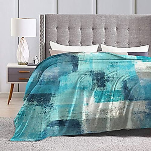Teal Grey Throw Blanket Turquoise Abstract Art Ultra-Soft Cozy Fleece Blankets Lightweight Modern Flannel Blanket for Couch Sofa Bedding Home Decor (Turquoise Gray, 60" L x 50" W)