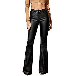 WDIRARA Women's High Waisted Button Flare Bell Bottom Jeans Long Denim Pants Black Tall L