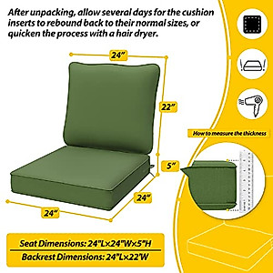 AAAAAcessories Outdoor Deep Seat Cushions for Patio Furniture, Water-Resistant Replacement Patio Chair Cushions Set of 4, 24 x 24 x 5 inch, Dark Moss Green