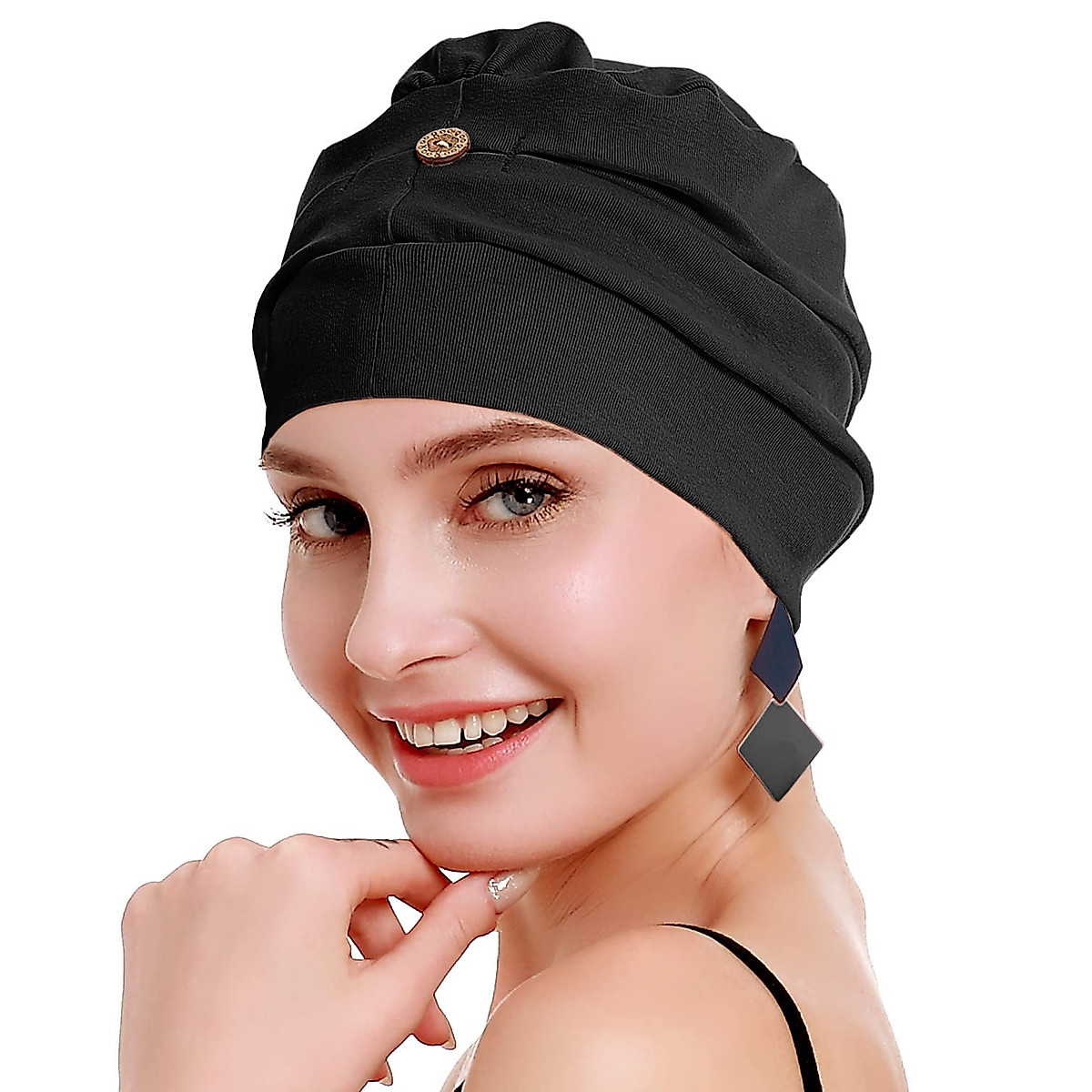 osvyo Cotton Chemo Turbans for Women Cancer hairloss hat - Cotton LightWeight headwear Sealed Packaging BLACK
