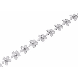 Arthur's Jewelry 925 sterling silver Hawaiian plumeria flower link bracelet cz 10mm 7"
