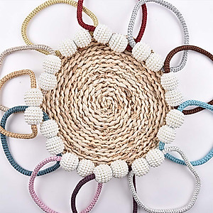 Fullgaden 2 Pcs Magnetic Curtain Tiebacks Convenient Drape Tie Backs Pearl Decorative Rope Holdback Holder for Small, Thin or Sheer Window Drapries, Light Blue