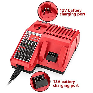 2Pack 6.0Ah 48-59-1850 Battery Replacement for Milwaukee M18 Battery and Charger Compatible with Milwaukee 18V Battery 48-11-1852 48-59-1850 48-11-1850 and Replacement Milwaukee M18 Battery Charger