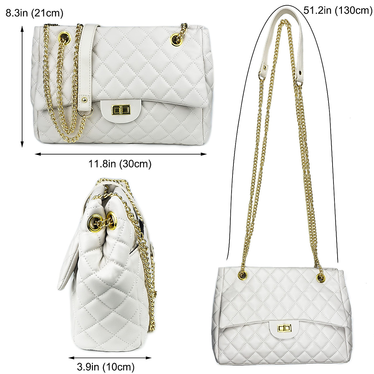 Rejolly Quilted Shoulder Bags for Women PU Leather Ladies Crossbody Handbag Stylish Envelope Purse with Chain Strap (Cream White)